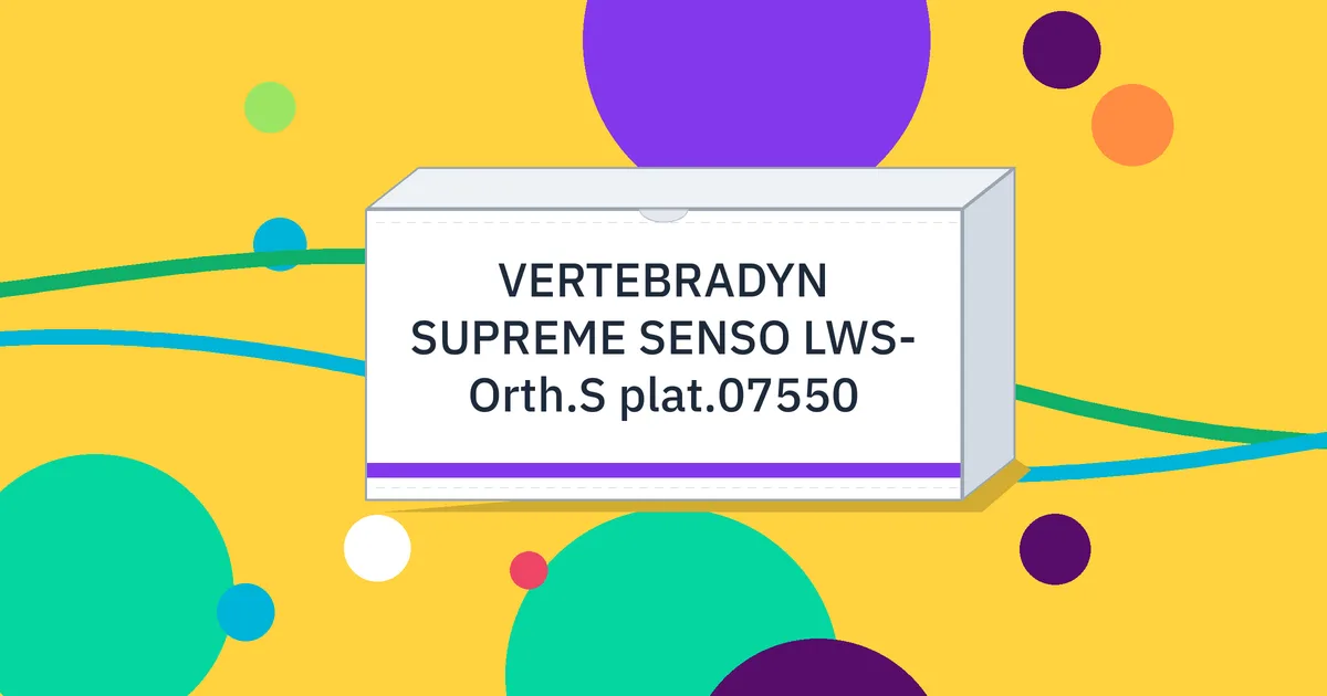 Symbolbild: Packung mit der Aufschrift VERTEBRADYN SUPREME SENSO LWS-Orth.S plat.07550 (PZN 16881824) – Verfügbarkeit und Bezug in Apotheken in Frankfurt am Main