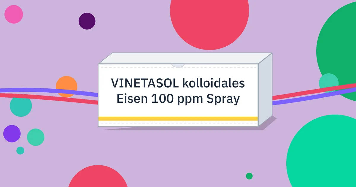 Symbolbild: Packung mit der Aufschrift VINETASOL kolloidales Eisen 100 ppm Spray (PZN 19529016) – Verfügbarkeit und Bezug in Apotheken in Frankfurt am Main