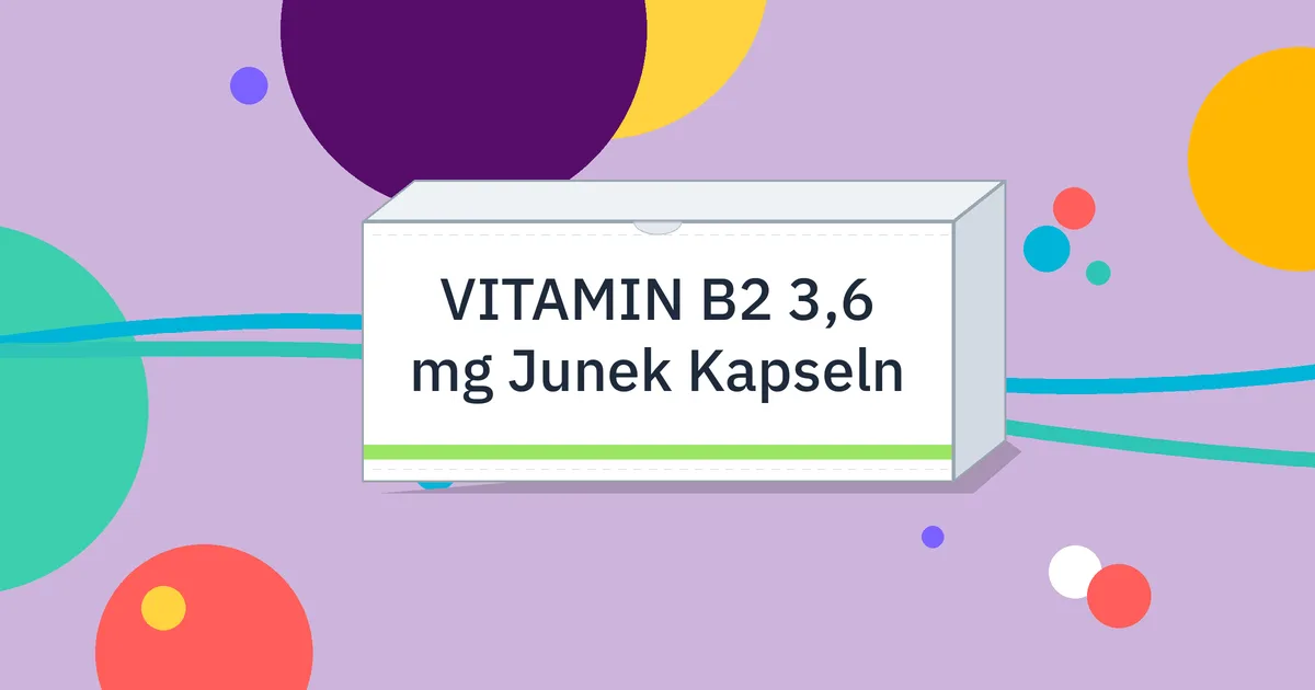 Symbolbild: Packung mit der Aufschrift VITAMIN B2 3,6 mg Junek Kapseln (PZN 04132106) – Verfügbarkeit und Bezug in Apotheken in Frankfurt am Main
