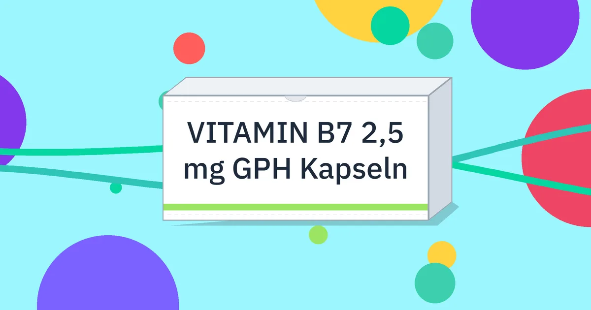 Symbolbild: Packung mit der Aufschrift VITAMIN B7 2,5 mg GPH Kapseln (PZN 09786858) – Verfügbarkeit und Bezug in Apotheken in Frankfurt am Main