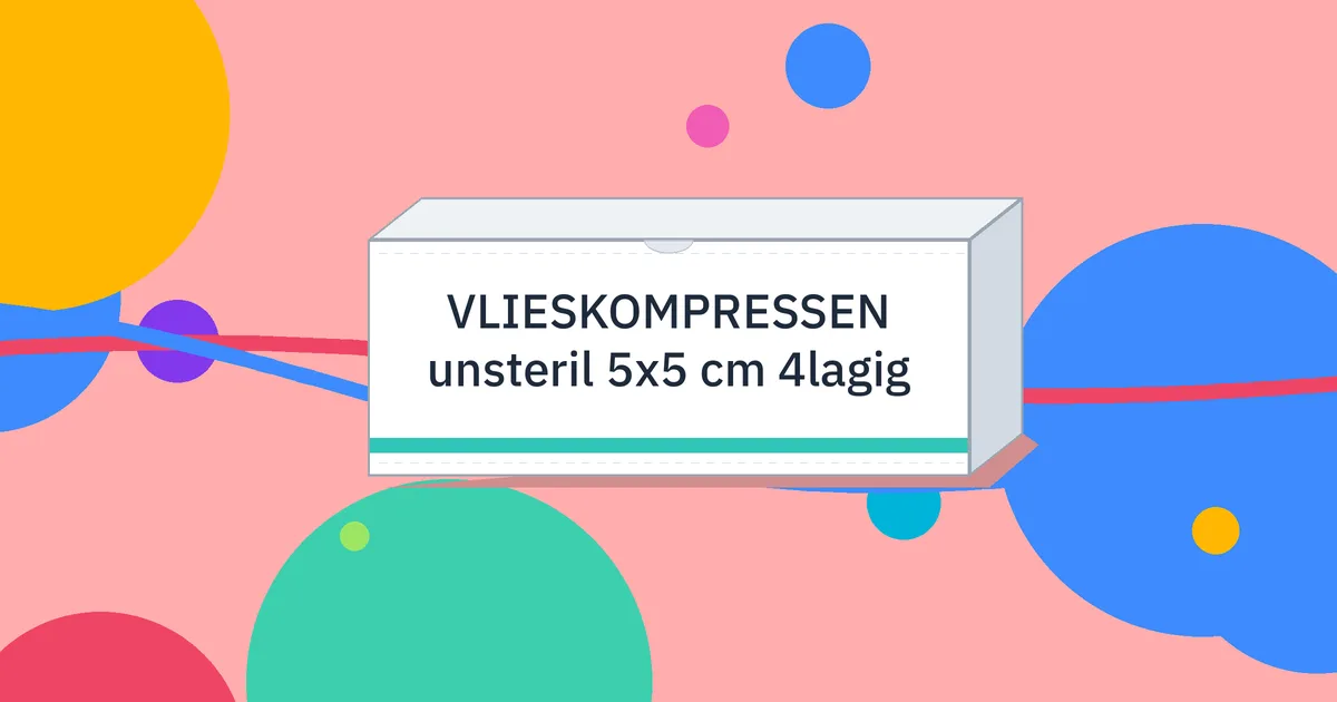 Symbolbild: Packung mit der Aufschrift VLIESKOMPRESSEN unsteril 5x5 cm 4lagig (PZN 01651596) – Verfügbarkeit und Bezug in Apotheken in Frankfurt am Main