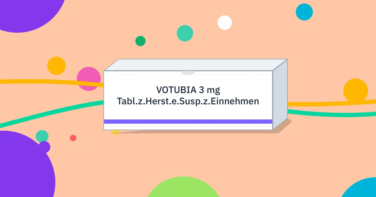 Symbolbild: Packung mit der Aufschrift VOTUBIA 3 mg Tabl.z.Herst.e.Susp.z.Einnehmen (PZN 10200208) – Verfügbarkeit und Bezug in Apotheken in Frankfurt am Main