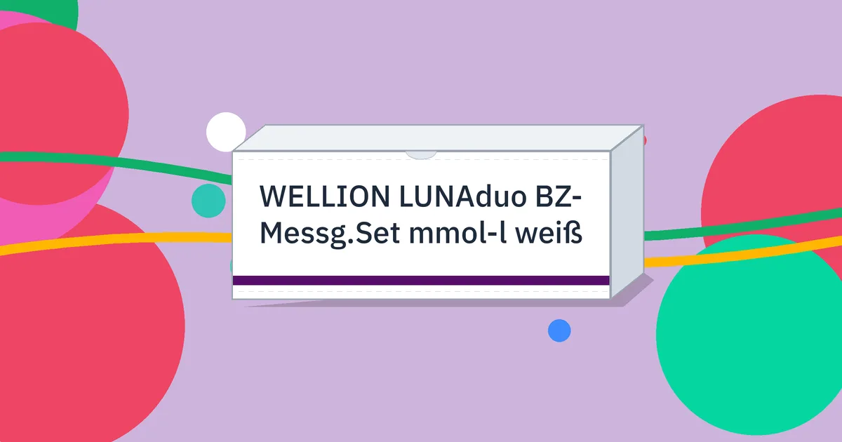 Symbolbild: Packung mit der Aufschrift WELLION LUNAduo BZ-Messg.Set mmol-l weiß (PZN 00859828) – Verfügbarkeit und Bezug in Apotheken in Frankfurt am Main