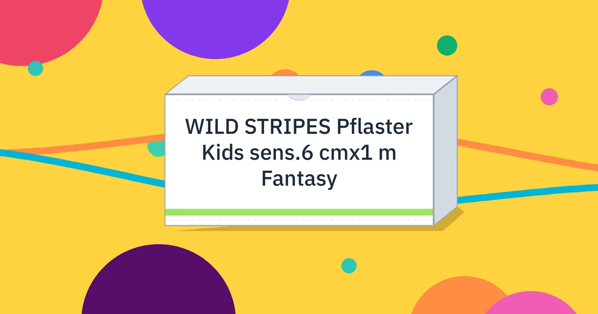 Symbolbild: Packung mit der Aufschrift WILD STRIPES Pflaster Kids sens.6 cmx1 m Fantasy (PZN 19756195) – Verfügbarkeit und Bezug in Apotheken in Frankfurt am Main