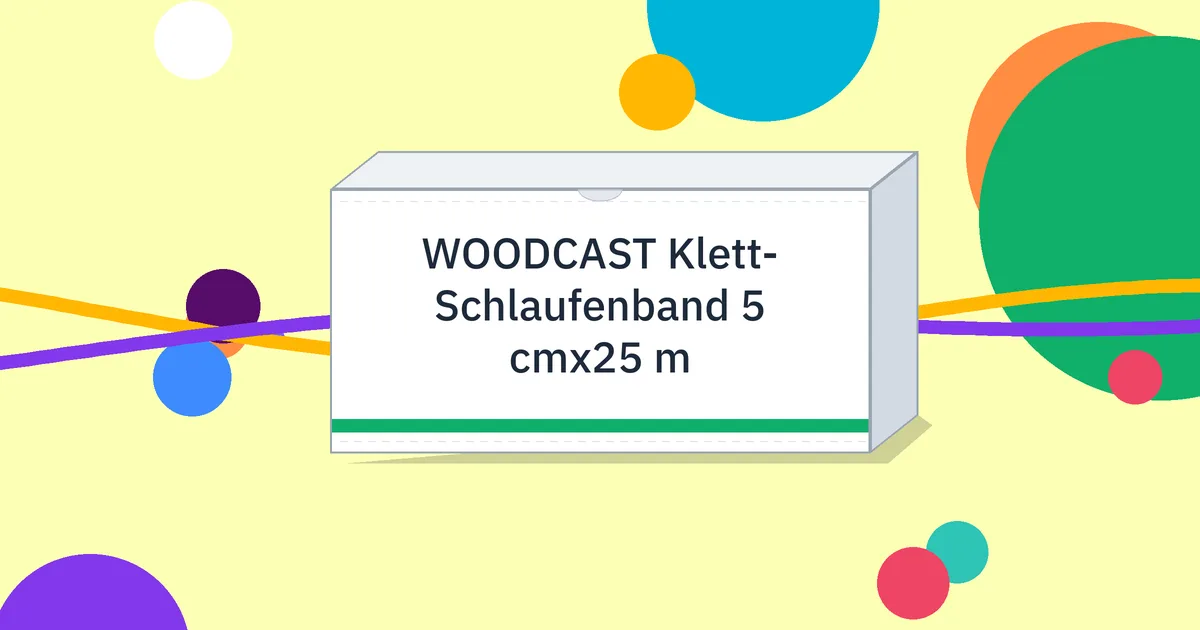 Symbolbild: Packung mit der Aufschrift WOODCAST Klett-Schlaufenband 5 cmx25 m (PZN 12420233) – Verfügbarkeit und Bezug in Apotheken in Frankfurt am Main
