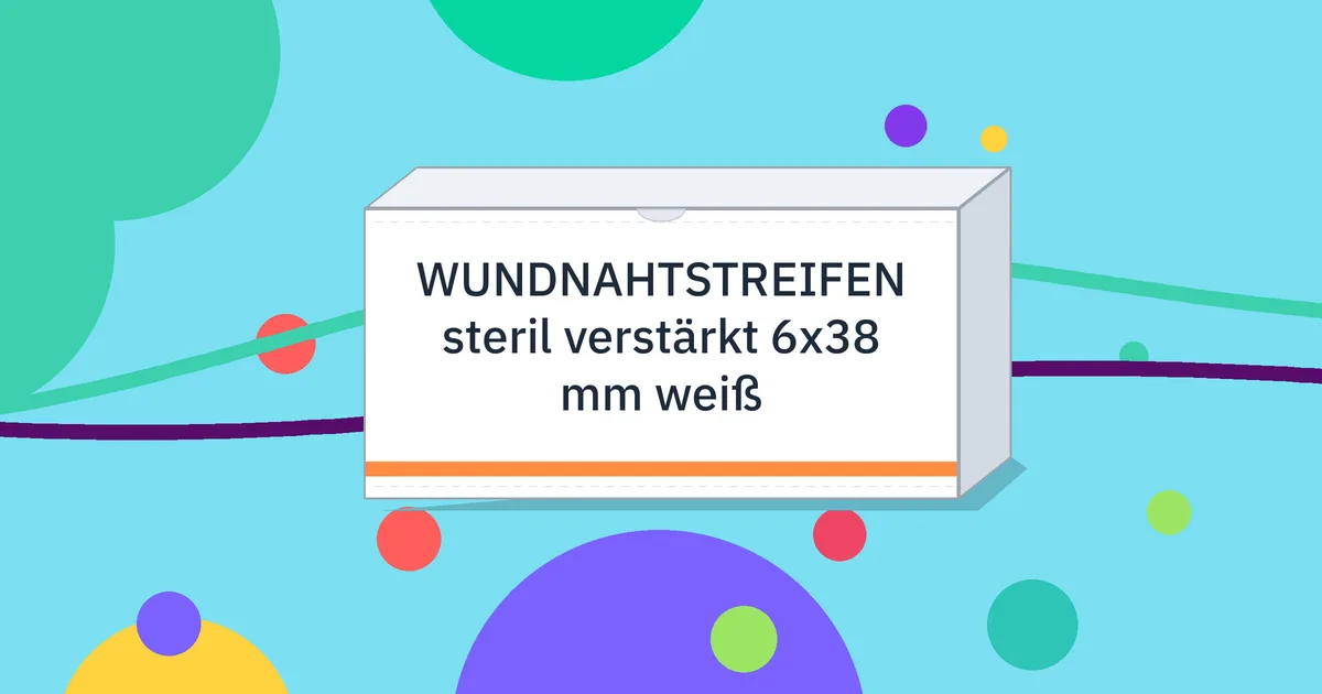 Symbolbild: Packung mit der Aufschrift WUNDNAHTSTREIFEN steril verstärkt 6x38 mm weiß (PZN 20100985) – Verfügbarkeit und Bezug in Apotheken in Frankfurt am Main
