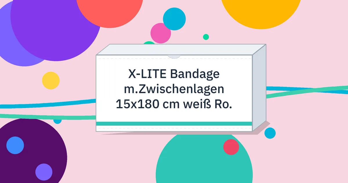 Symbolbild: Packung mit der Aufschrift X-LITE Bandage m.Zwischenlagen 15x180 cm weiß Ro. (PZN 02467179) – Verfügbarkeit und Bezug in Apotheken in Frankfurt am Main