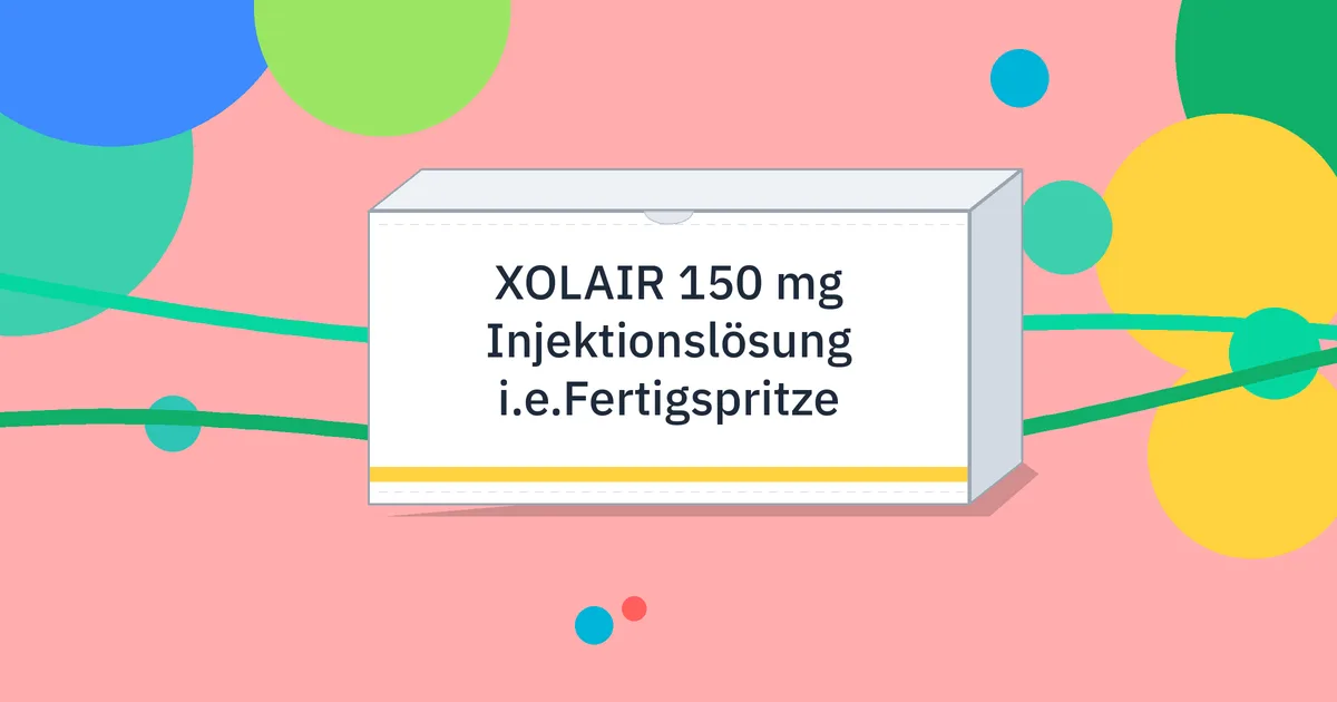 Symbolbild: Packung mit der Aufschrift XOLAIR 150 mg Injektionslösung i.e.Fertigspritze (PZN 18844106) – Verfügbarkeit und Bezug in Apotheken in Frankfurt am Main