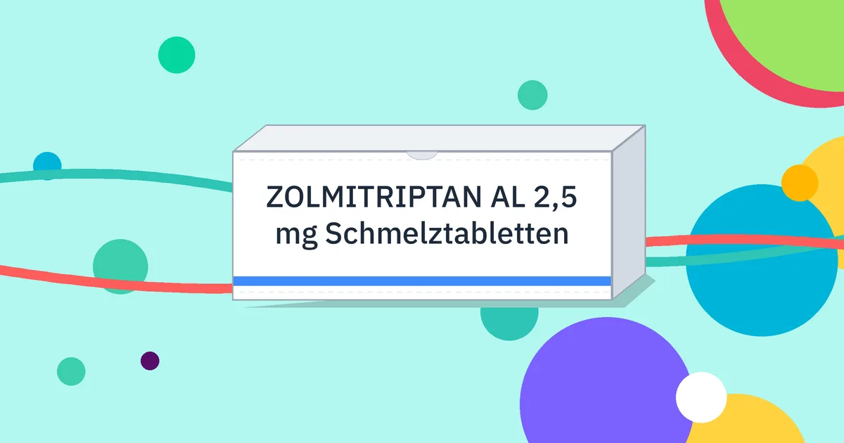 Symbolbild: Packung mit der Aufschrift ZOLMITRIPTAN AL 2,5 mg Schmelztabletten (PZN 09282307) – Verfügbarkeit und Bezug in Apotheken in Frankfurt am Main