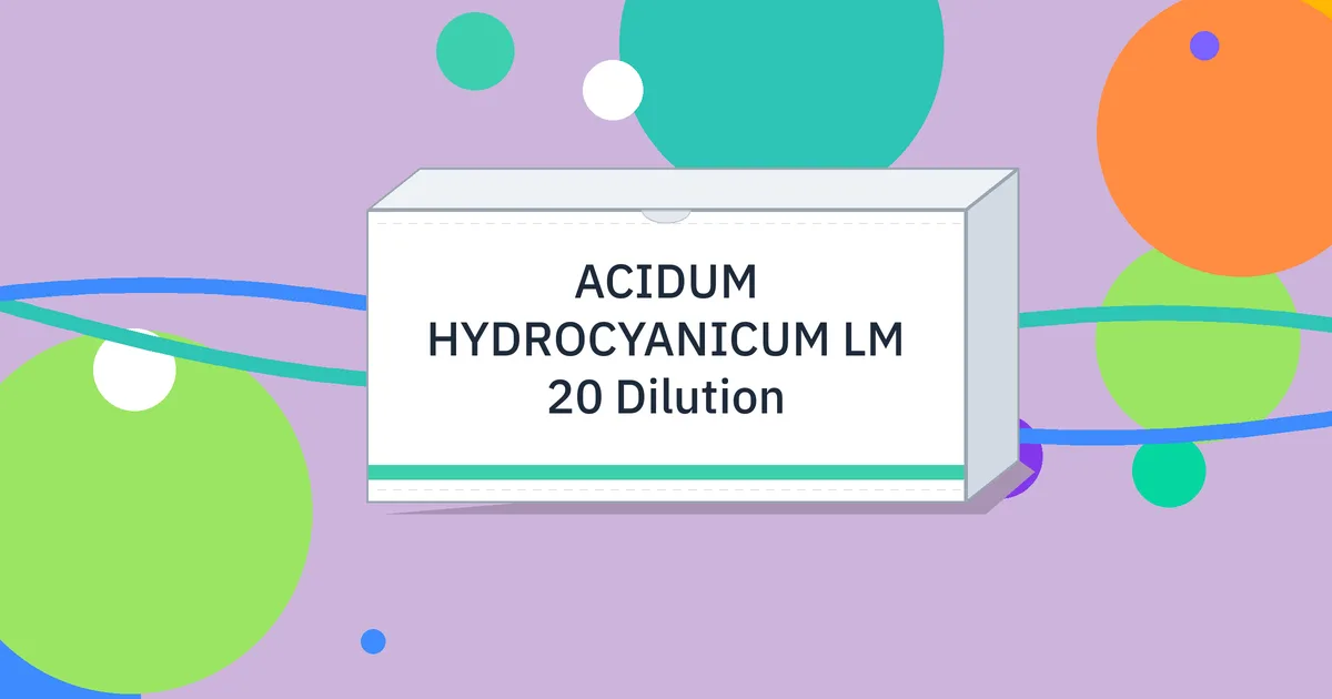 Symbolbild: Packung mit der Aufschrift ACIDUM HYDROCYANICUM LM 20 Dilution (PZN 13278493) – Verfügbarkeit und Bezug in Apotheken in Frankfurt am Main