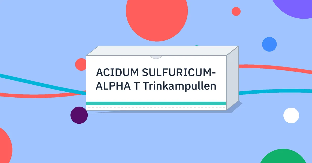 Symbolbild: Packung mit der Aufschrift ACIDUM SULFURICUM-ALPHA T Trinkampullen (PZN 10223296) – Verfügbarkeit und Bezug in Apotheken in Frankfurt am Main