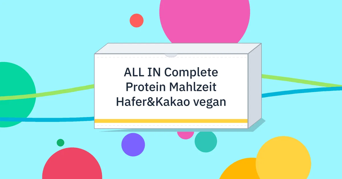 Symbolbild: Packung mit der Aufschrift ALL IN Complete Protein Mahlzeit Hafer&Kakao vegan (PZN 16620561) – Verfügbarkeit und Bezug in Apotheken in Frankfurt am Main