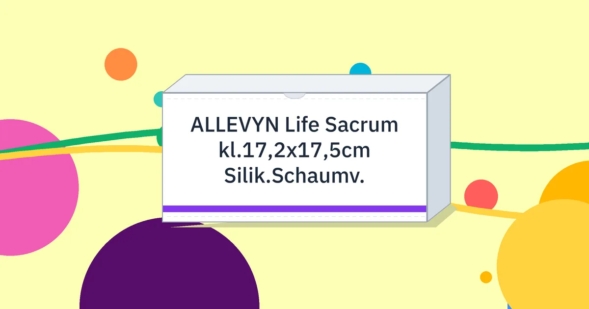 Symbolbild: Packung mit der Aufschrift ALLEVYN Life Sacrum kl.17,2x17,5cm Silik.Schaumv. (PZN 02495000) – Verfügbarkeit und Bezug in Apotheken in Frankfurt am Main