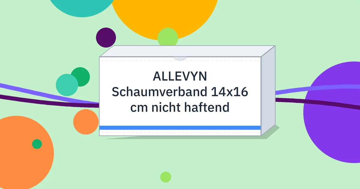 Symbolbild: Packung mit der Aufschrift ALLEVYN Schaumverband 14x16 cm nicht haftend (PZN 13249155) – Verfügbarkeit und Bezug in Apotheken in Frankfurt am Main