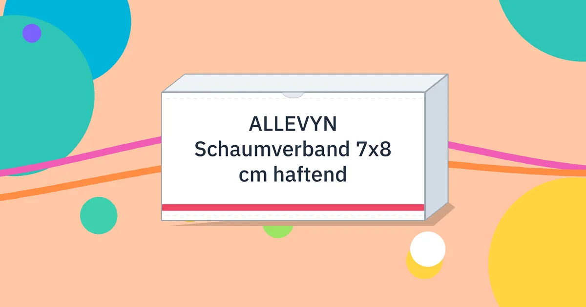 Symbolbild: Packung mit der Aufschrift ALLEVYN Schaumverband 7x8 cm haftend (PZN 07576855) – Verfügbarkeit und Bezug in Apotheken in Frankfurt am Main