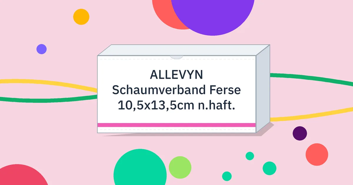 Symbolbild: Packung mit der Aufschrift ALLEVYN Schaumverband Ferse 10,5x13,5cm n.haft. (PZN 11137707) – Verfügbarkeit und Bezug in Apotheken in Frankfurt am Main