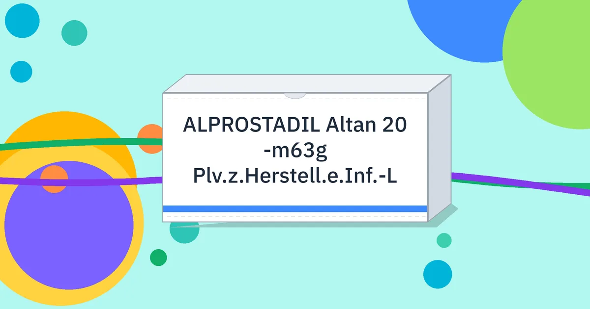 Symbolbild: Packung mit der Aufschrift ALPROSTADIL Altan 20 -m63g Plv.z.Herstell.e.Inf.-L (PZN 18316028) – Verfügbarkeit und Bezug in Apotheken in Frankfurt am Main