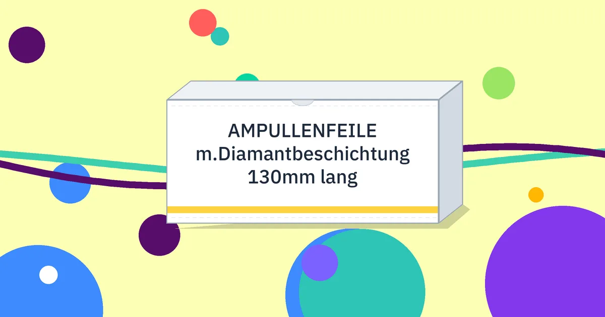 Symbolbild: Packung mit der Aufschrift AMPULLENFEILE m.Diamantbeschichtung 130mm lang (PZN 09378898) – Verfügbarkeit und Bezug in Apotheken in Frankfurt am Main