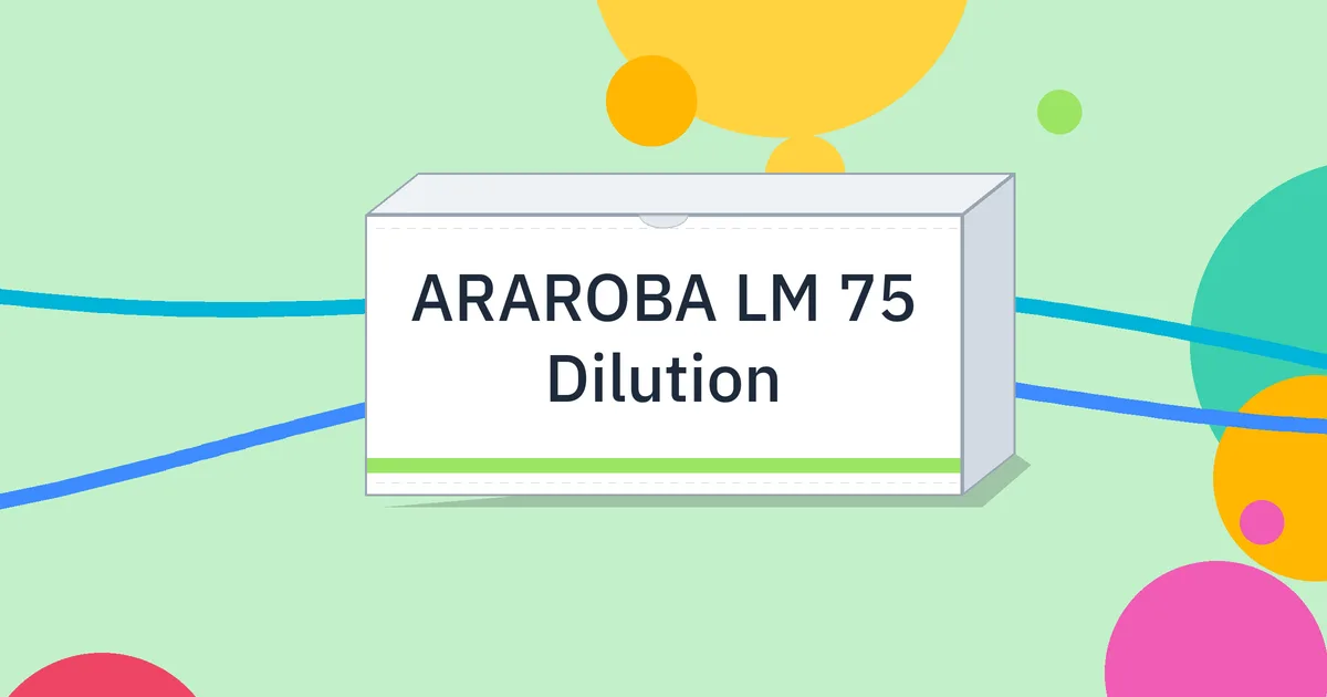 Symbolbild: Packung mit der Aufschrift ARAROBA LM 75 Dilution (PZN 13386188) – Verfügbarkeit und Bezug in Apotheken in Frankfurt am Main