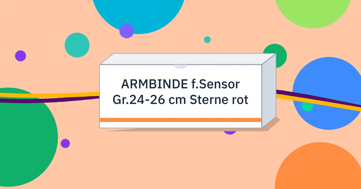 Symbolbild: Packung mit der Aufschrift ARMBINDE f.Sensor Gr.24-26 cm Sterne rot (PZN 17838434) – Verfügbarkeit und Bezug in Apotheken in Frankfurt am Main