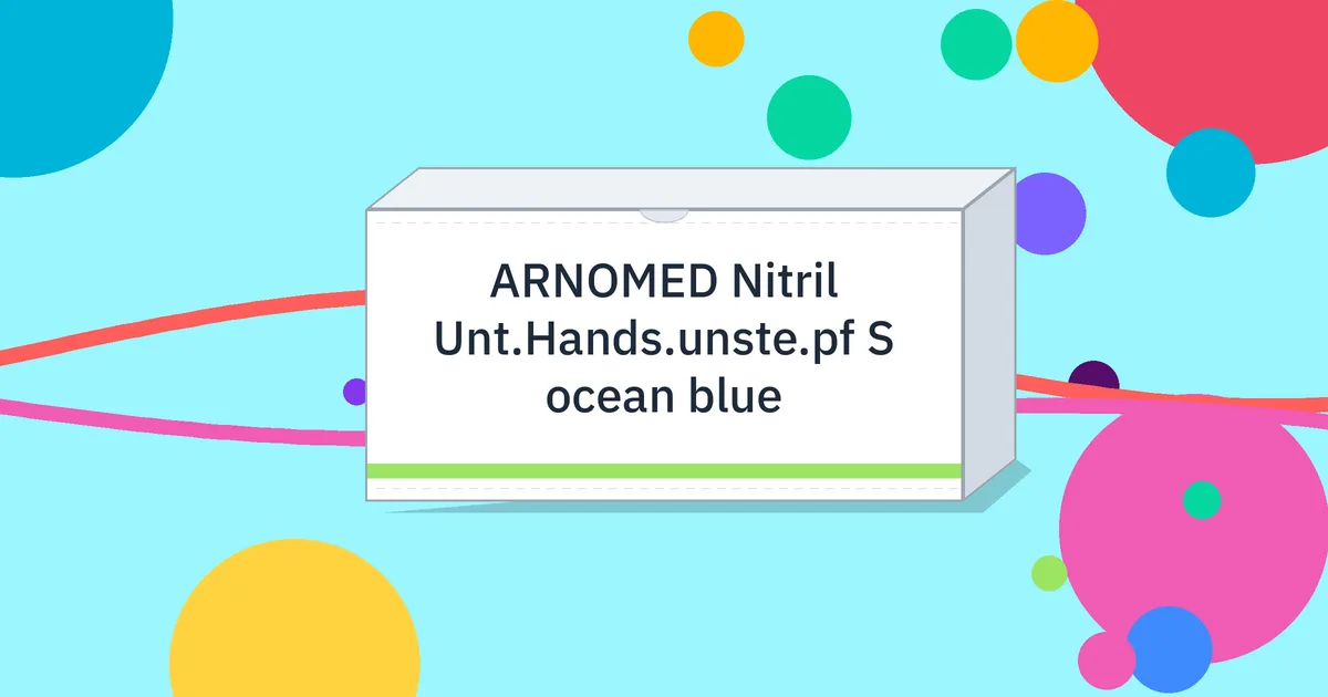 Symbolbild: Packung mit der Aufschrift ARNOMED Nitril Unt.Hands.unste.pf S ocean blue (PZN 18136639) – Verfügbarkeit und Bezug in Apotheken in Frankfurt am Main