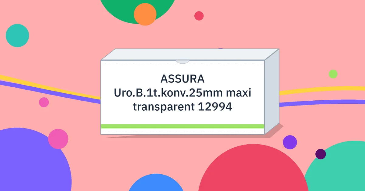 Symbolbild: Packung mit der Aufschrift ASSURA Uro.B.1t.konv.25mm maxi transparent 12994 (PZN 07598578) – Verfügbarkeit und Bezug in Apotheken in Frankfurt am Main