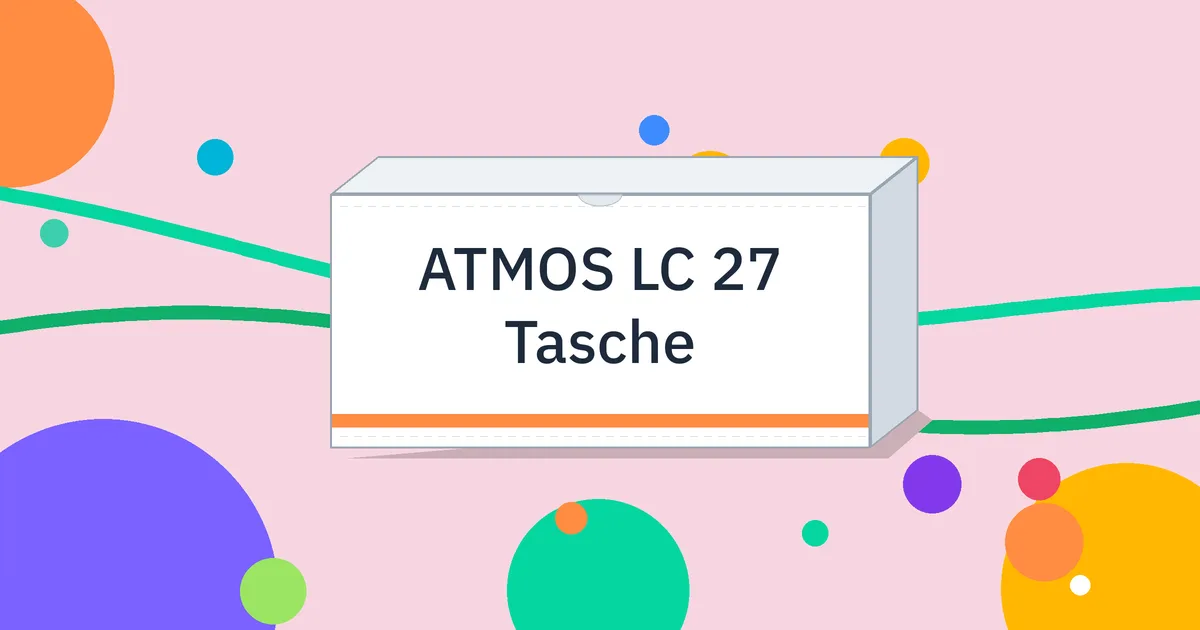 Symbolbild: Packung mit der Aufschrift ATMOS LC 27 Tasche (PZN 16740437) – Verfügbarkeit und Bezug in Apotheken in Frankfurt am Main