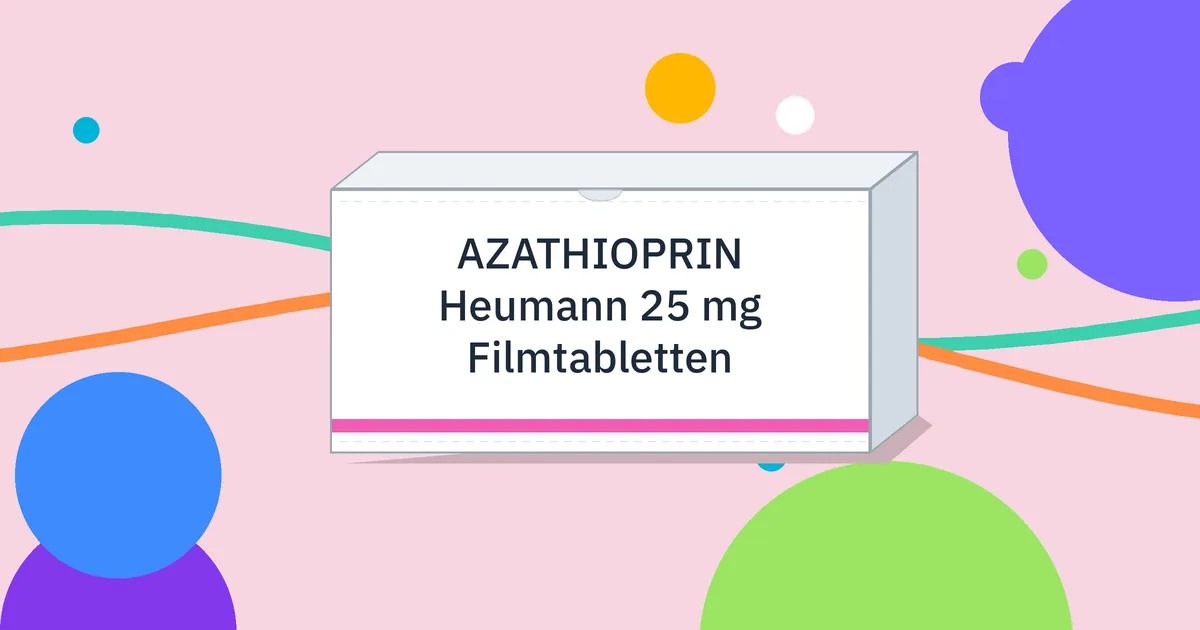Symbolbild: Packung mit der Aufschrift AZATHIOPRIN Heumann 25 mg Filmtabletten (PZN 10785551) – Verfügbarkeit und Bezug in Apotheken in Frankfurt am Main