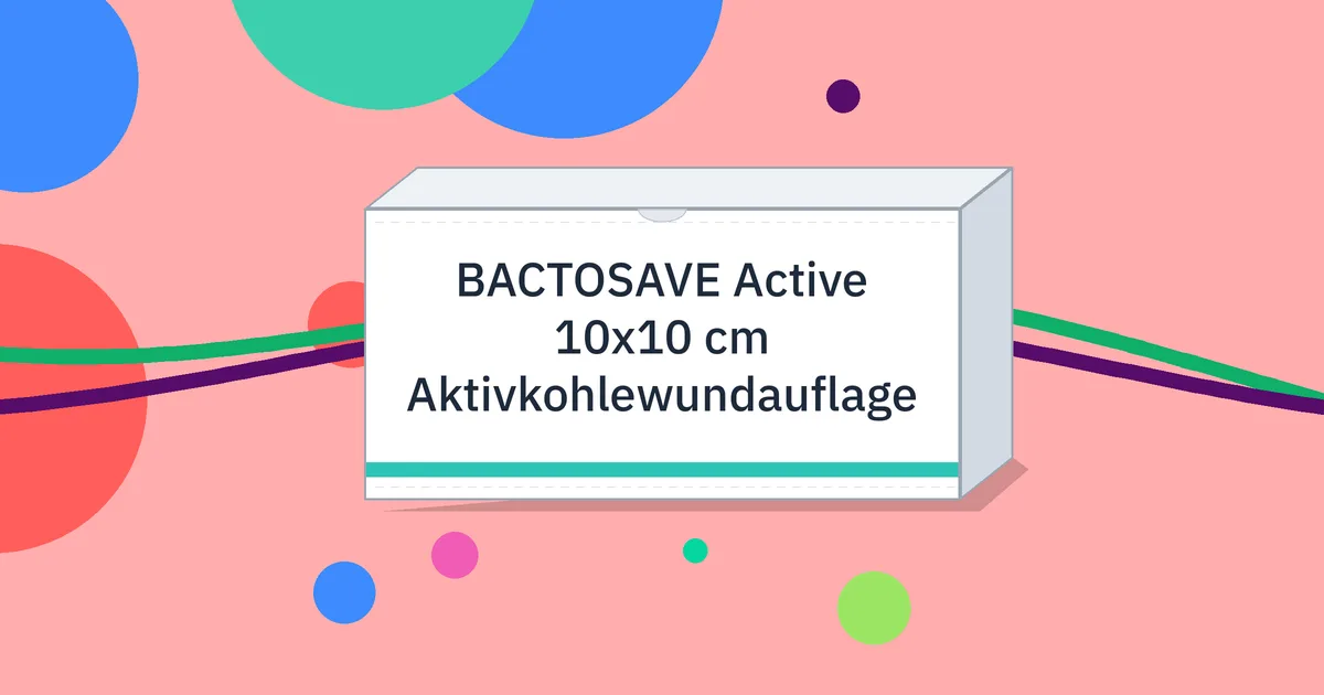 Symbolbild: Packung mit der Aufschrift BACTOSAVE Active 10x10 cm Aktivkohlewundauflage (PZN 20130207) – Verfügbarkeit und Bezug in Apotheken in Frankfurt am Main
