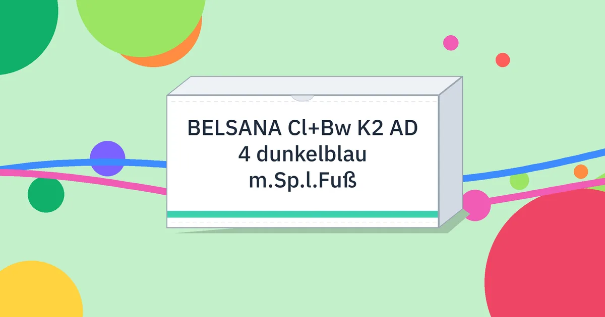 Symbolbild: Packung mit der Aufschrift BELSANA Cl+Bw K2 AD 4 dunkelblau m.Sp.l.Fuß (PZN 15626567) – Verfügbarkeit und Bezug in Apotheken in Frankfurt am Main