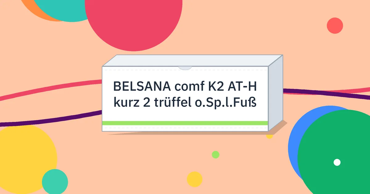 Symbolbild: Packung mit der Aufschrift BELSANA comf K2 AT-H kurz 2 trüffel o.Sp.l.Fuß (PZN 12328912) – Verfügbarkeit und Bezug in Apotheken in Frankfurt am Main