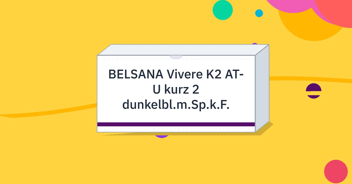 Symbolbild: Packung mit der Aufschrift BELSANA Vivere K2 AT-U kurz 2 dunkelbl.m.Sp.k.F. (PZN 12183514) – Verfügbarkeit und Bezug in Apotheken in Frankfurt am Main