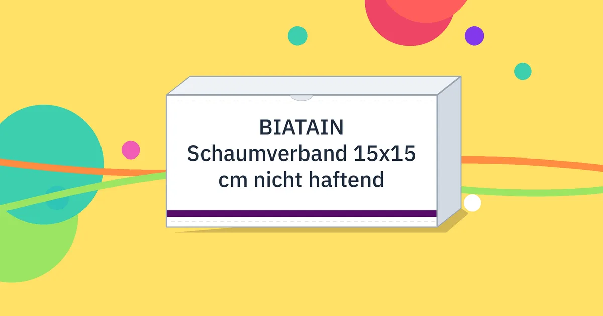 Symbolbild: Packung mit der Aufschrift BIATAIN Schaumverband 15x15 cm nicht haftend (PZN 12382136) – Verfügbarkeit und Bezug in Apotheken in Frankfurt am Main