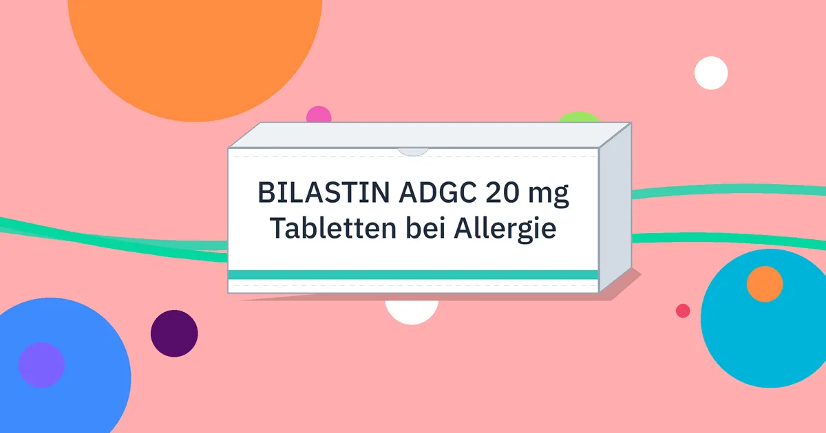 Symbolbild: Packung mit der Aufschrift BILASTIN ADGC 20 mg Tabletten bei Allergie (PZN 19427451) – Verfügbarkeit und Bezug in Apotheken in Frankfurt am Main