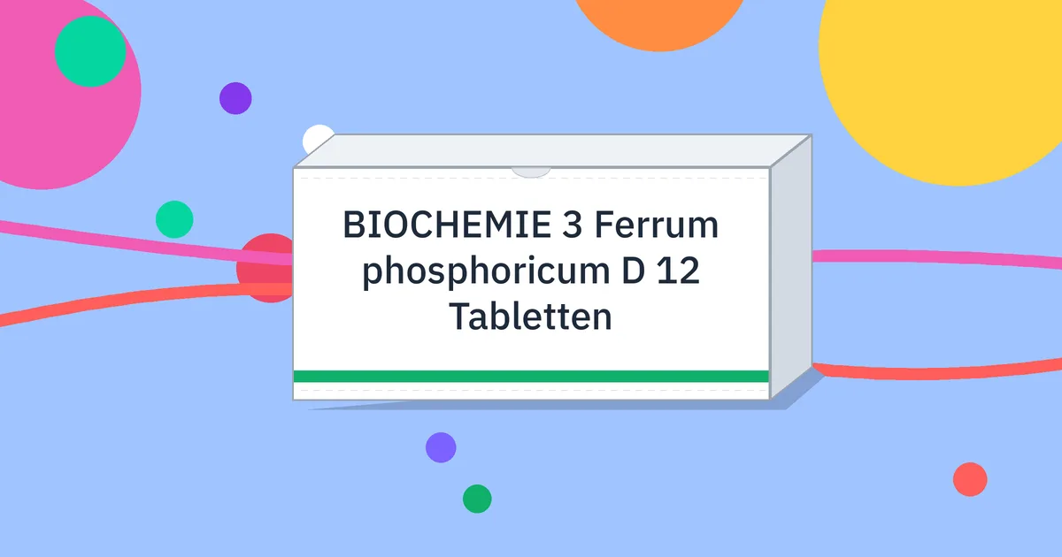 Symbolbild: Packung mit der Aufschrift BIOCHEMIE 3 Ferrum phosphoricum D 12 Tabletten (PZN 04130515) – Verfügbarkeit und Bezug in Apotheken in Frankfurt am Main