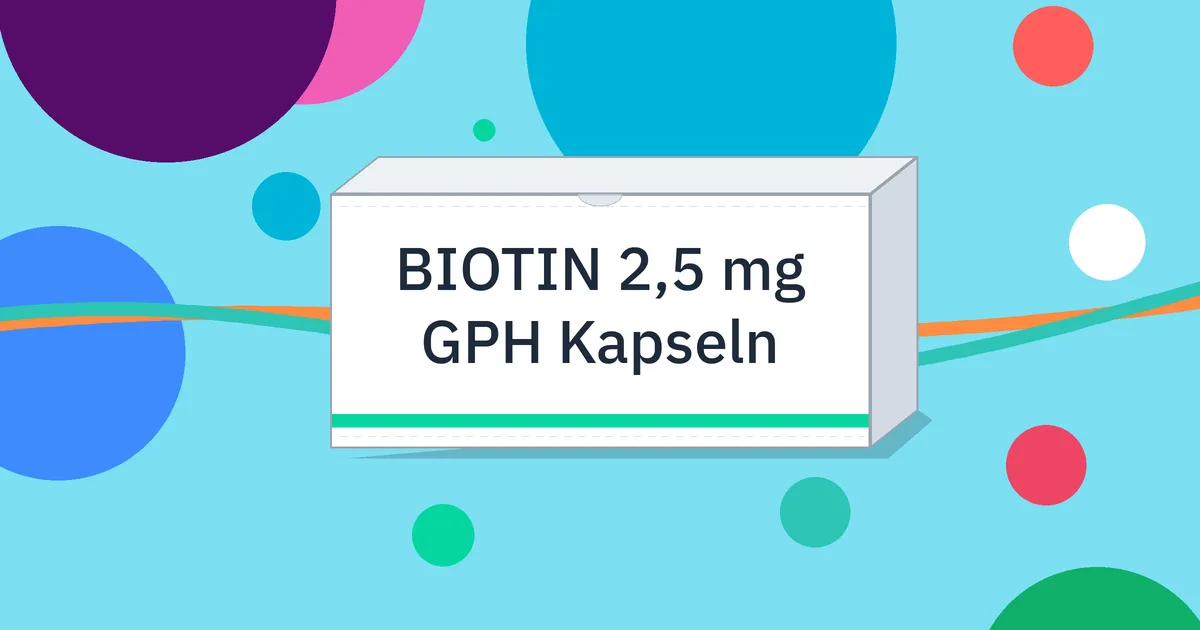 Symbolbild: Packung mit der Aufschrift BIOTIN 2,5 mg GPH Kapseln (PZN 09786717) – Verfügbarkeit und Bezug in Apotheken in Frankfurt am Main