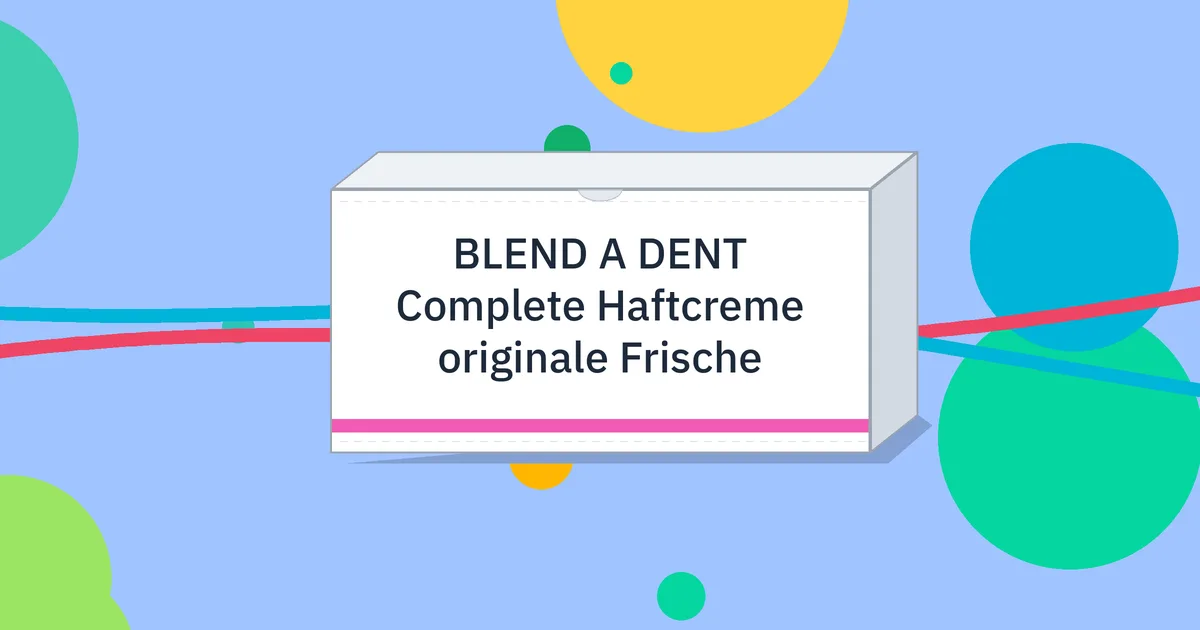 Symbolbild: Packung mit der Aufschrift BLEND A DENT Complete Haftcreme originale Frische (PZN 19683674) – Verfügbarkeit und Bezug in Apotheken in Frankfurt am Main