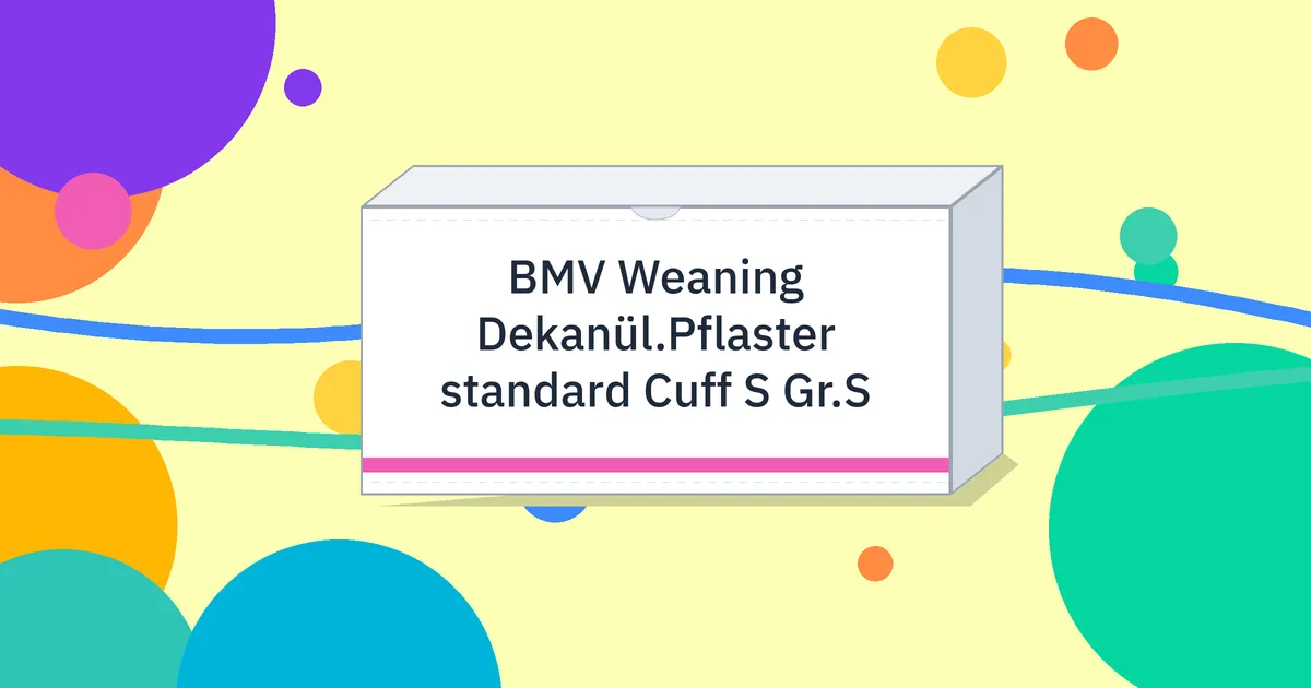 Symbolbild: Packung mit der Aufschrift BMV Weaning Dekanül.Pflaster standard Cuff S Gr.S (PZN 16608554) – Verfügbarkeit und Bezug in Apotheken in Frankfurt am Main
