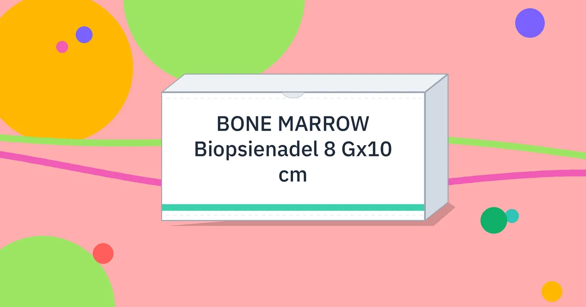Symbolbild: Packung mit der Aufschrift BONE MARROW Biopsienadel 8 Gx10 cm (PZN 09190284) – Verfügbarkeit und Bezug in Apotheken in Frankfurt am Main