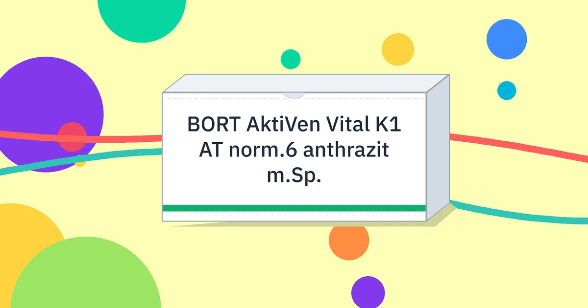 Symbolbild: Packung mit der Aufschrift BORT AktiVen Vital K1 AT norm.6 anthrazit m.Sp. (PZN 13742565) – Verfügbarkeit und Bezug in Apotheken in Frankfurt am Main