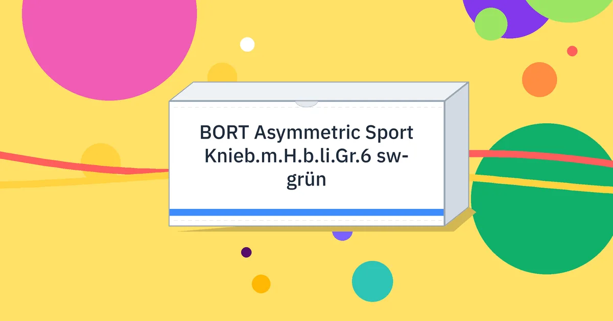 Symbolbild: Packung mit der Aufschrift BORT Asymmetric Sport Knieb.m.H.b.li.Gr.6 sw-grün (PZN 19634629) – Verfügbarkeit und Bezug in Apotheken in Frankfurt am Main