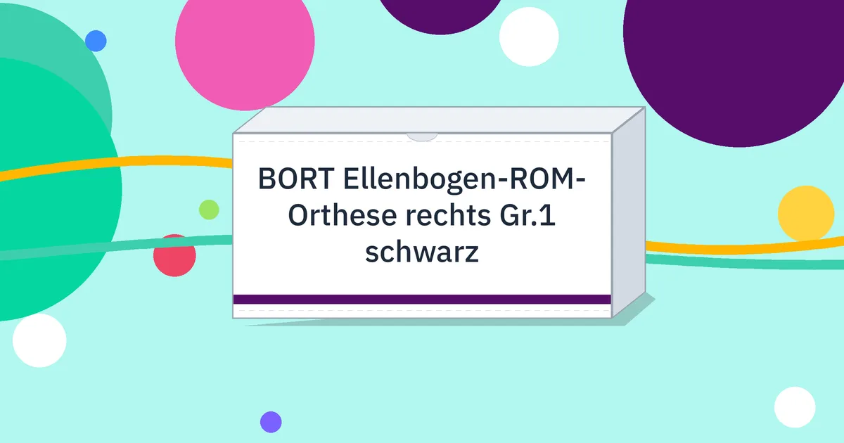 Symbolbild: Packung mit der Aufschrift BORT Ellenbogen-ROM-Orthese rechts Gr.1 schwarz (PZN 12573675) – Verfügbarkeit und Bezug in Apotheken in Frankfurt am Main