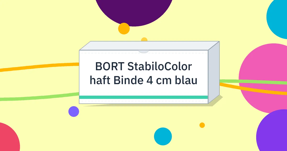 Symbolbild: Packung mit der Aufschrift BORT StabiloColor haft Binde 4 cm blau (PZN 08829347) – Verfügbarkeit und Bezug in Apotheken in Frankfurt am Main