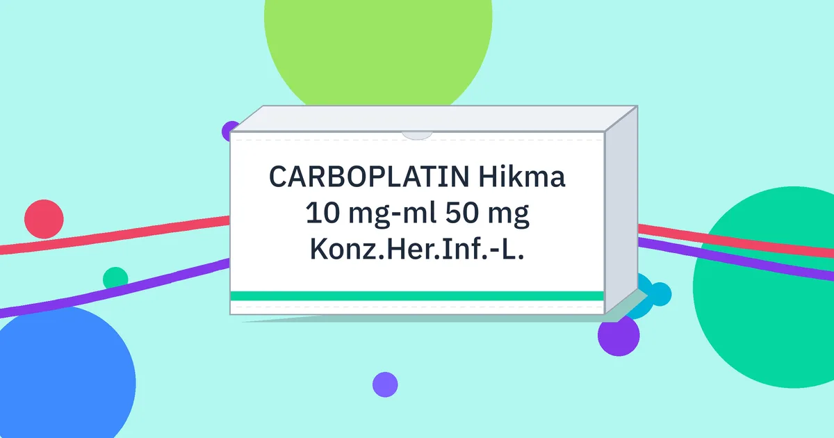 Symbolbild: Packung mit der Aufschrift CARBOPLATIN Hikma 10 mg-ml 50 mg Konz.Her.Inf.-L. (PZN 17561607) – Verfügbarkeit und Bezug in Apotheken in Frankfurt am Main