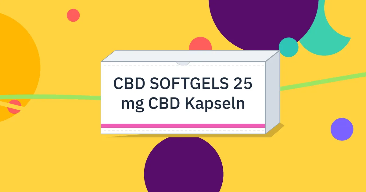 Symbolbild: Packung mit der Aufschrift CBD SOFTGELS 25 mg CBD Kapseln (PZN 19398873) – Verfügbarkeit und Bezug in Apotheken in Frankfurt am Main