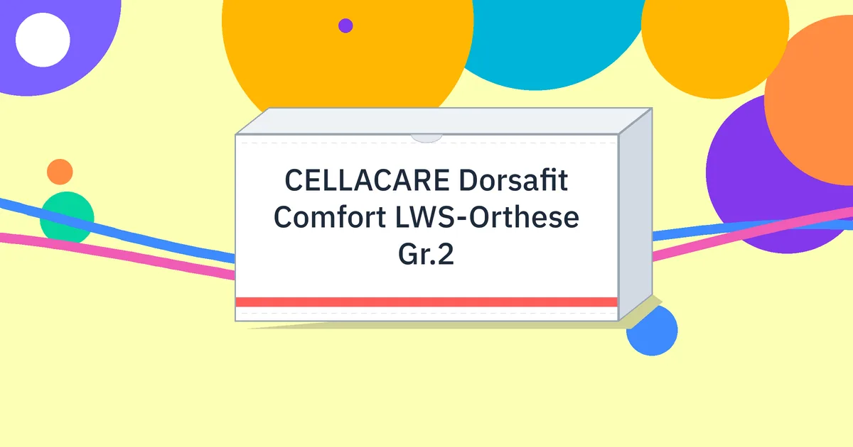 Symbolbild: Packung mit der Aufschrift CELLACARE Dorsafit Comfort LWS-Orthese Gr.2 (PZN 12899307) – Verfügbarkeit und Bezug in Apotheken in Frankfurt am Main