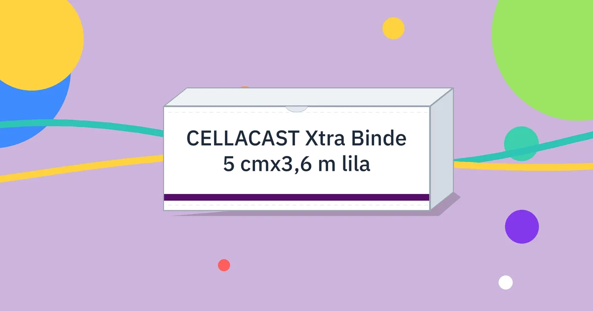 Symbolbild: Packung mit der Aufschrift CELLACAST Xtra Binde 5 cmx3,6 m lila (PZN 14252722) – Verfügbarkeit und Bezug in Apotheken in Frankfurt am Main