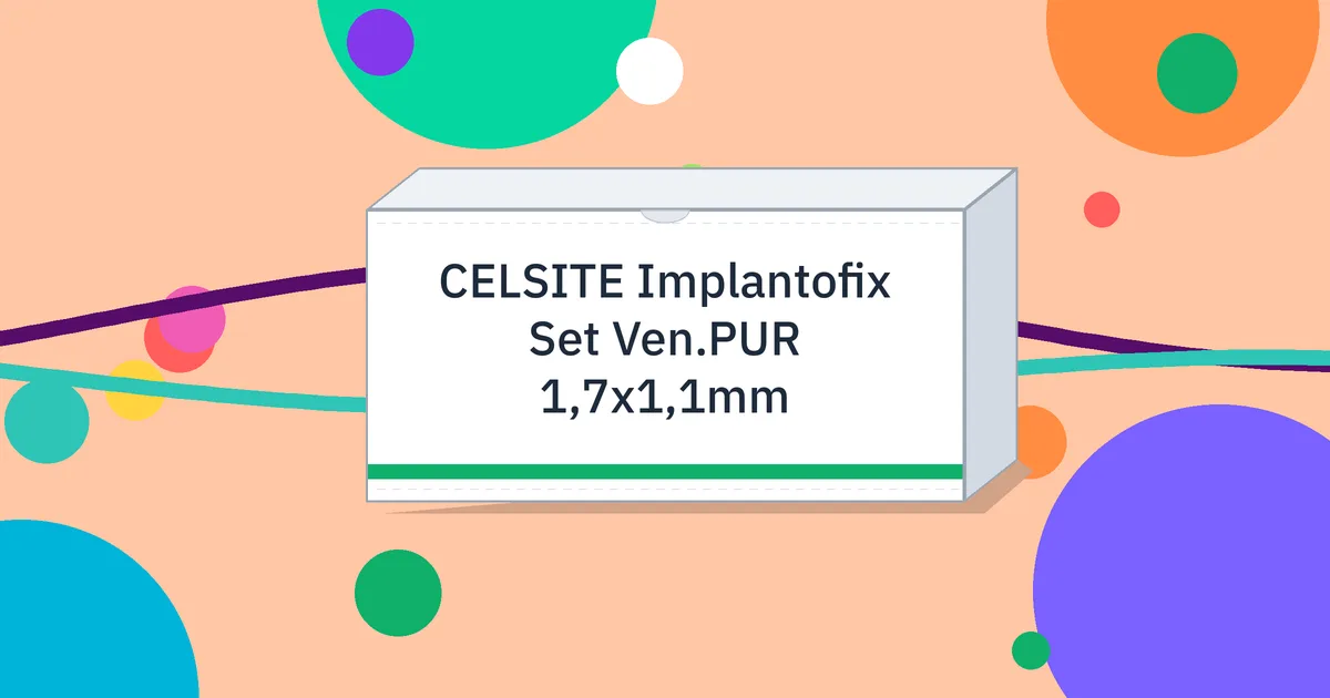 Symbolbild: Packung mit der Aufschrift CELSITE Implantofix Set Ven.PUR 1,7x1,1mm (PZN 07611623) – Verfügbarkeit und Bezug in Apotheken in Frankfurt am Main
