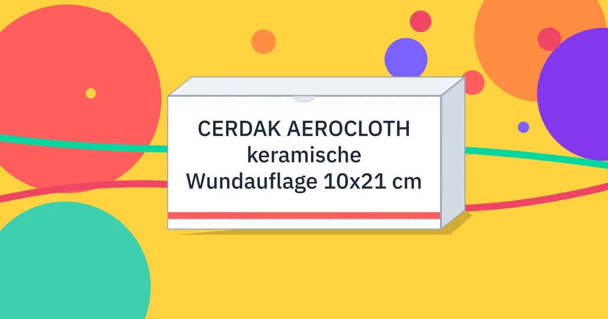 Symbolbild: Packung mit der Aufschrift CERDAK AEROCLOTH keramische Wundauflage 10x21 cm (PZN 19187113) – Verfügbarkeit und Bezug in Apotheken in Frankfurt am Main