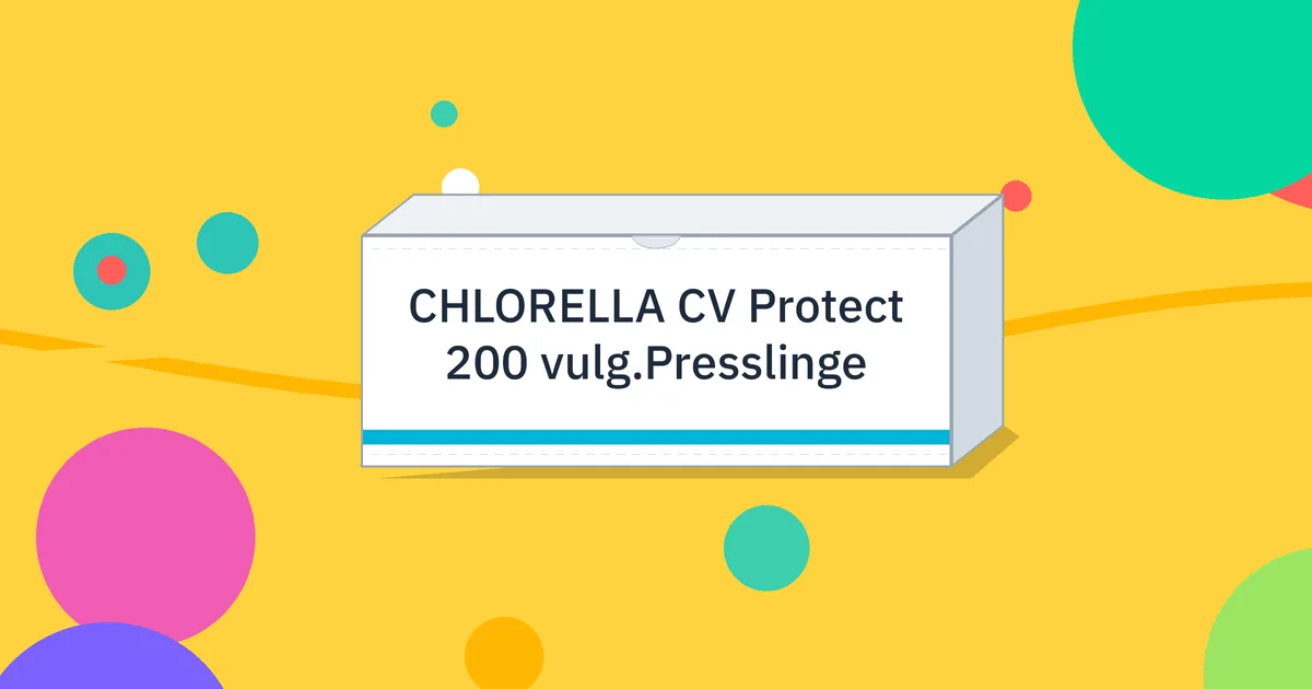 Symbolbild: Packung mit der Aufschrift CHLORELLA CV Protect 200 vulg.Presslinge (PZN 04997444) – Verfügbarkeit und Bezug in Apotheken in Frankfurt am Main